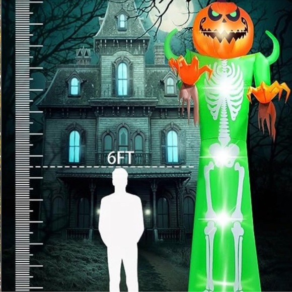 Holiday | Halloween Inflatable Giant Pumpkin Green Skeleton Led 12ft ...